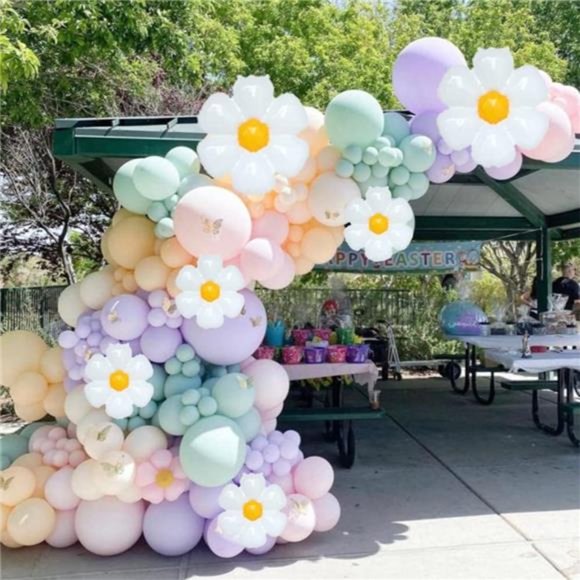 Party Supplies | Daisy Balloon Garland Arch Kit 157pcs White Groovy Daisy Flower Macaron Pastel ...